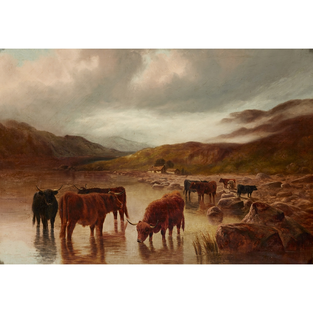 William Perring Hollyer | HIGHLAND CATTLE WATERING | MutualArt