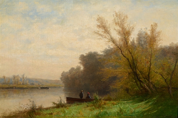 Gustave Castan | Flusslandschaft mit Figuren im Boot | MutualArt