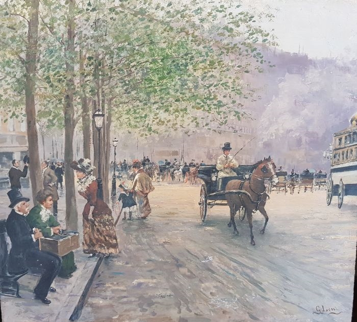 Giovanni Lessi | Strada francese con carrozze e nobili personaggi ...