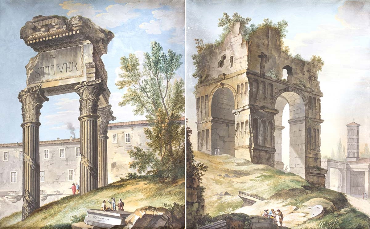 Roman School, 18th Century | A pair of Architectural capricci | MutualArt