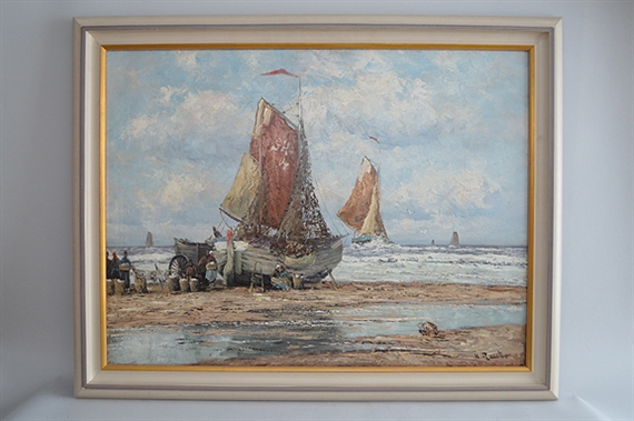 Helmut Reuter | Fishing boat on the beach unloading the catch | MutualArt