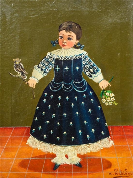 Agapito Labios | Girl with Flowers and a Bird | MutualArt