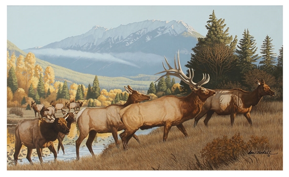 Don Rodell | The Crossing, ''Scene Depicts Elk Crossing a River in a ...