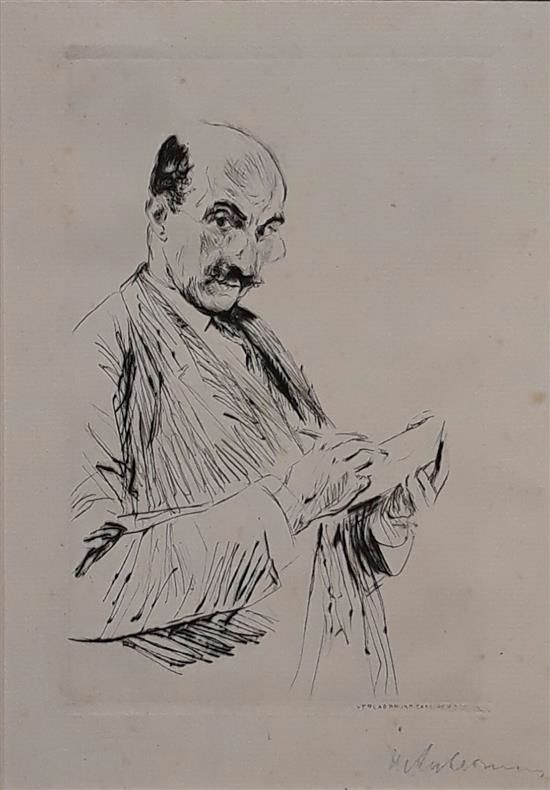 Max Liebermann | Self portrait standing and drawing (1913) | MutualArt