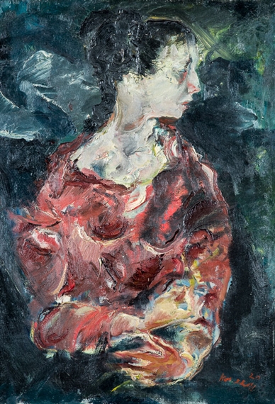 Wilhelm Kohlhoff | Junge Frau in roter Bluse, den Kopf zur Seite ...