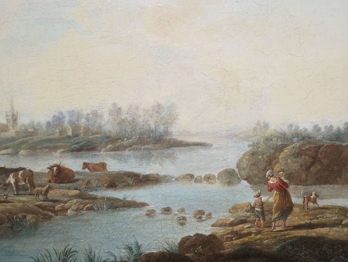 Louis Philippe Crepin | Paysage animé au bord d'un fleuve français ...