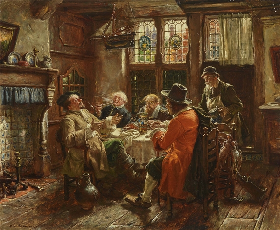 Max Gaisser | Group of Men and Innkeeper in an old Dutch Room | MutualArt
