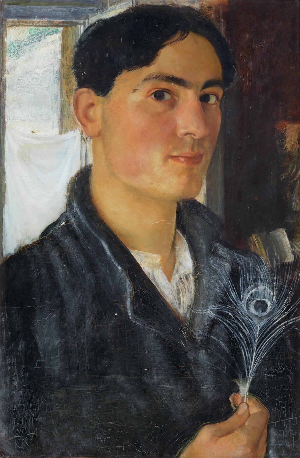 Armando Spadini | Self-portrait holding a peacock feather | MutualArt
