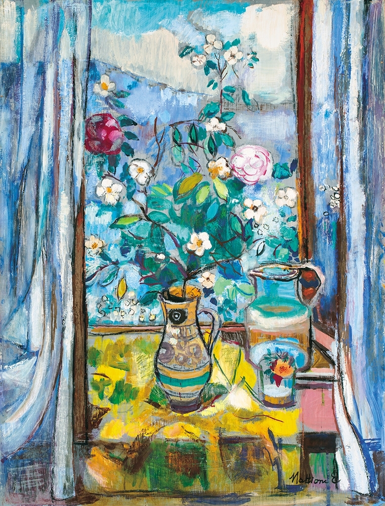 Eszter Mattioni | Flowery windows with Danube hills in the background (1958) | MutualArt