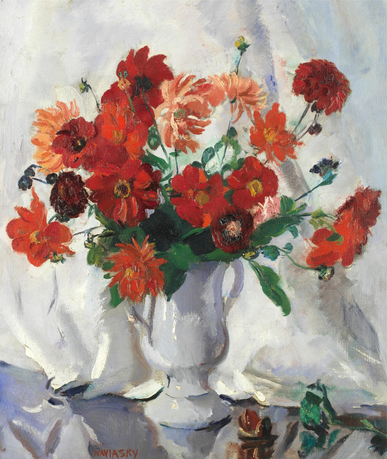 Philip Naviasky | Mixed red flowers in a vase | MutualArt