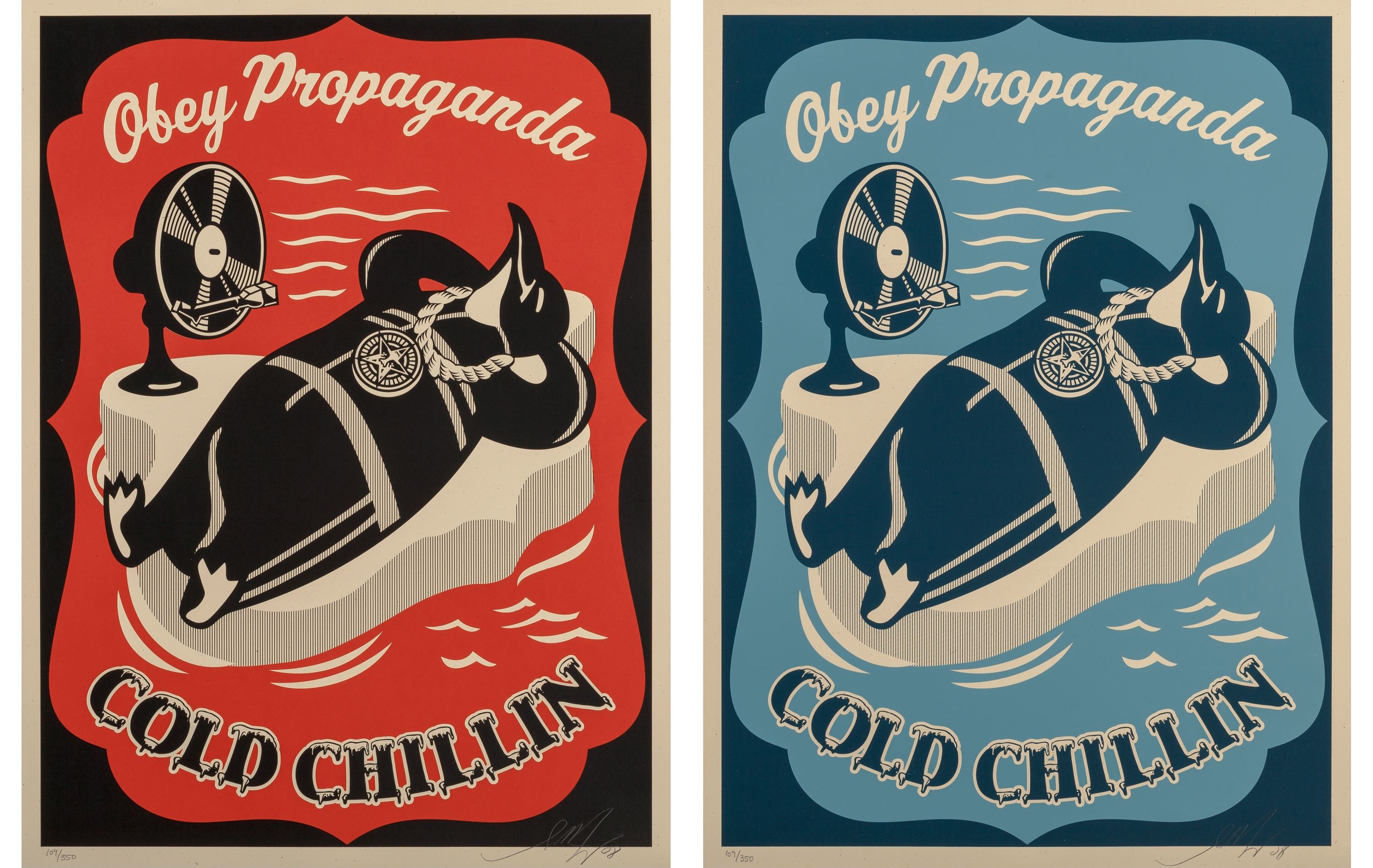 Shepard Fairey | Cold Chillin (Red and Blue), (two works), (2008 ...