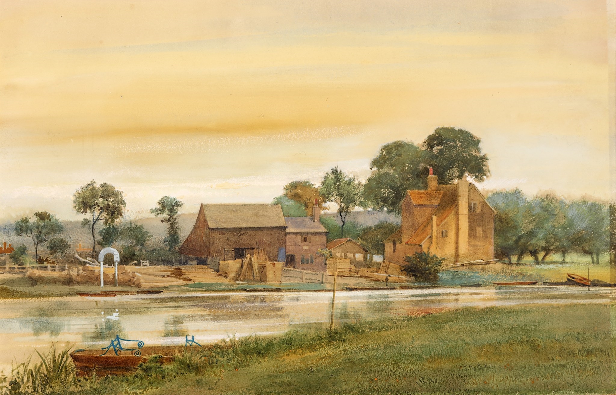 Edward Henry Fahey | A Ferry and Inn on the Thames | MutualArt