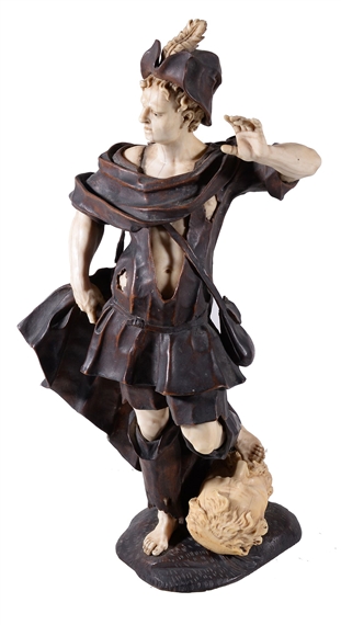 Simon Troger | A carved and stained wood and ivory model of David with ...