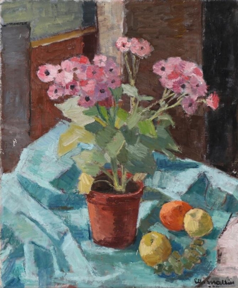Ellis Wallin | Still life with flowers and fruit (1927) | MutualArt