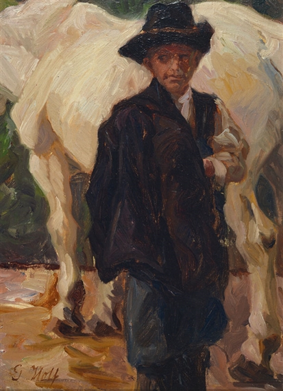 Georg Wolf | Man in Front of a Horse | MutualArt