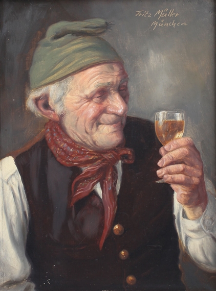 Fritz Müller | Portrait of an Elderly Man Admiring His Beverage Choice ...