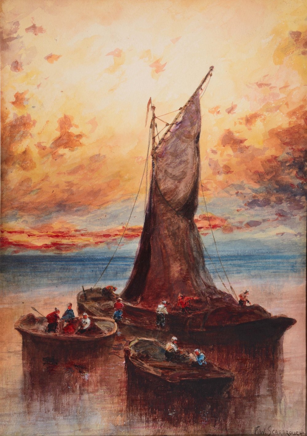 Frederick William Scarborough | Fisher folk with beached sailing ...