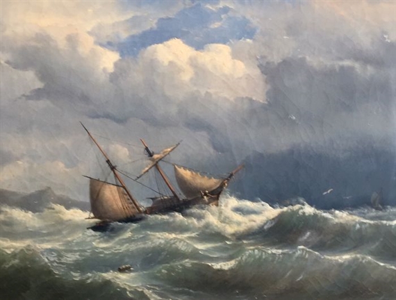 Jan Theodoor Kruseman | Klipper op ruwe zee voor Engelse kust (1863 ...