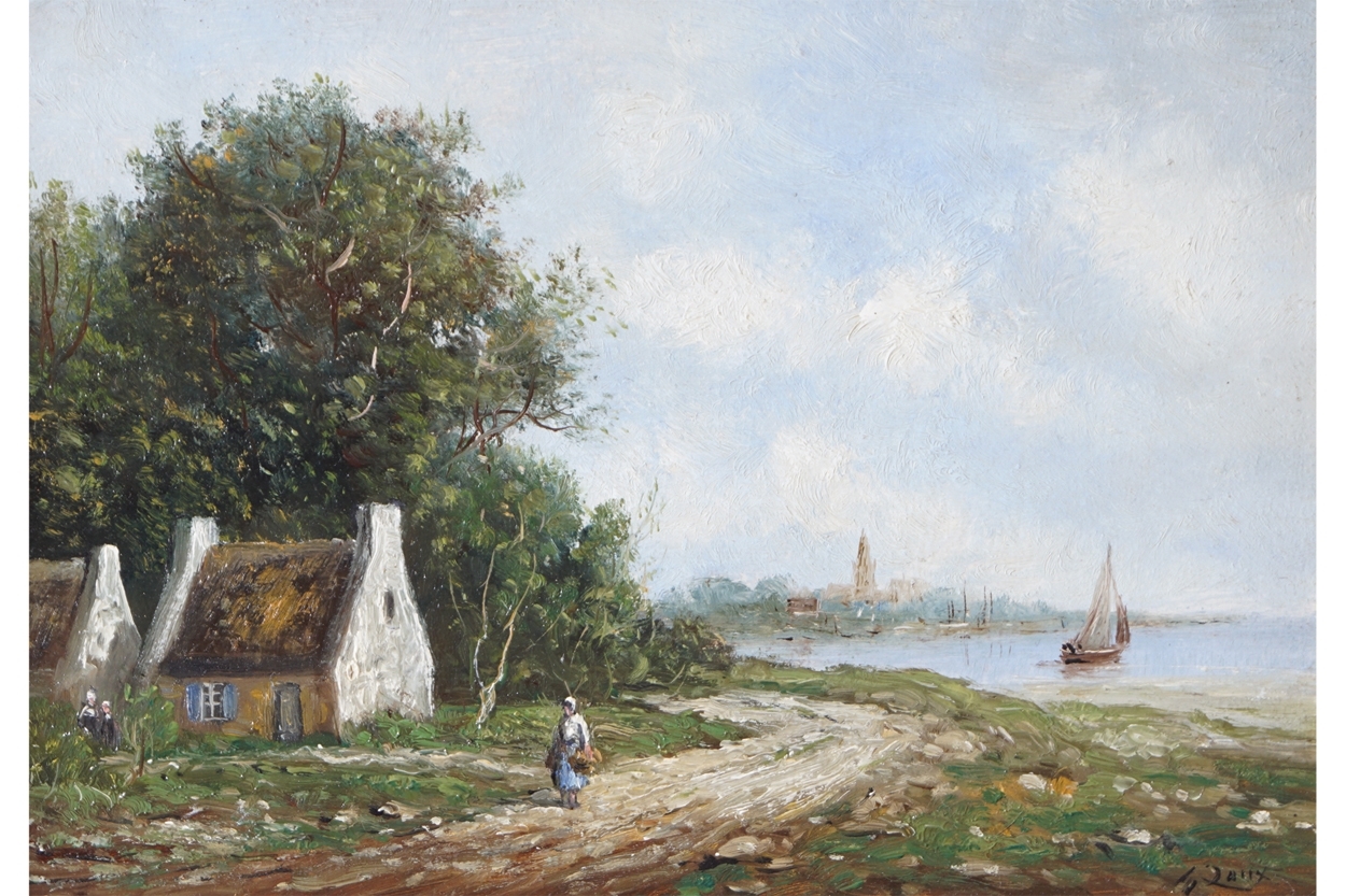 Gérard Roux | Figure on a pathway in a river landscape | MutualArt