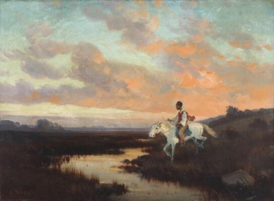 Jon Popp | A landscape with a man riding a horse | MutualArt
