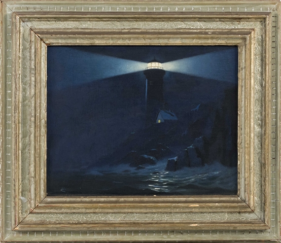 Junius Allen | Moonlit scene with lighthouse | MutualArt
