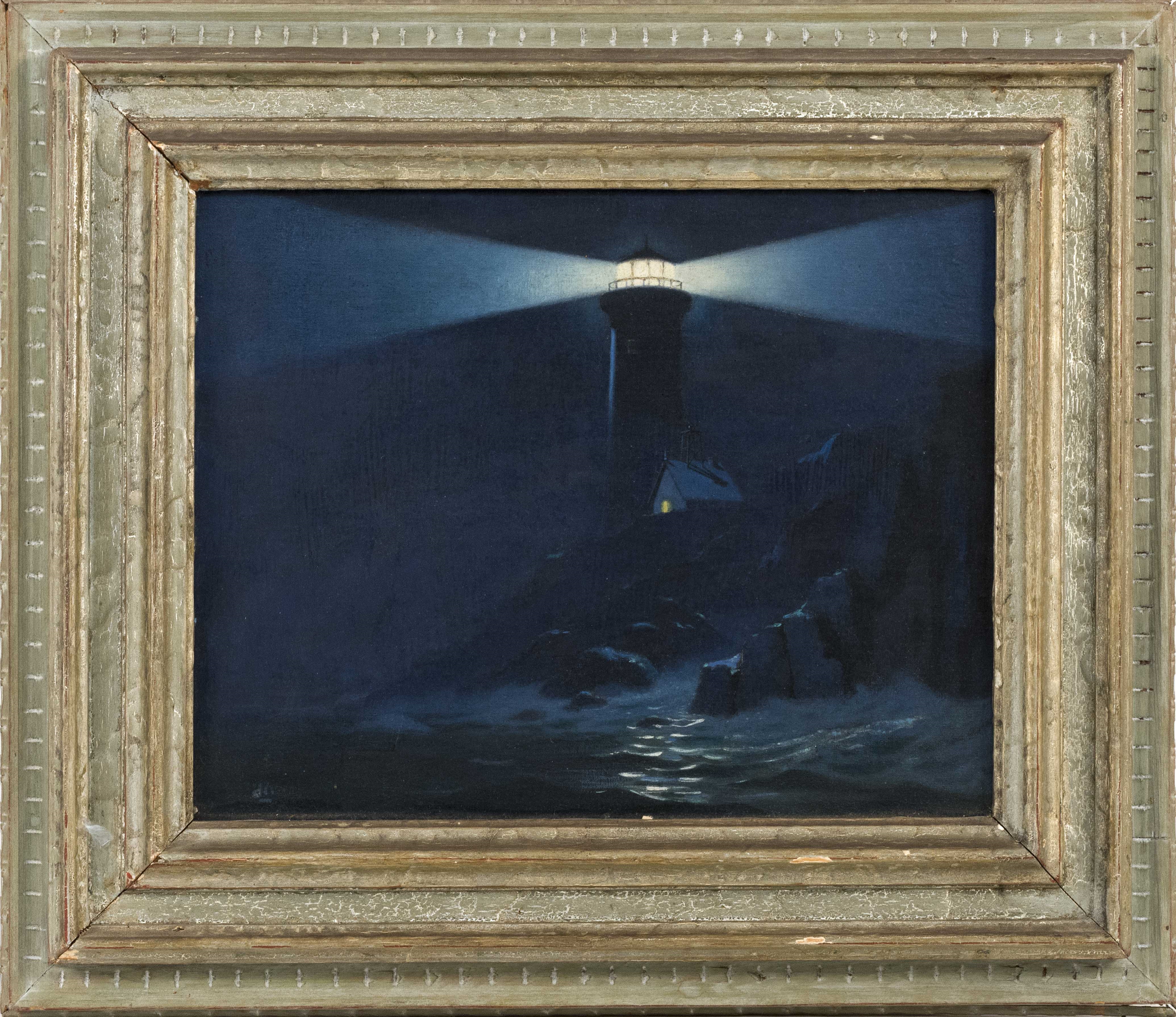 Junius Allen | Moonlit scene with lighthouse | MutualArt