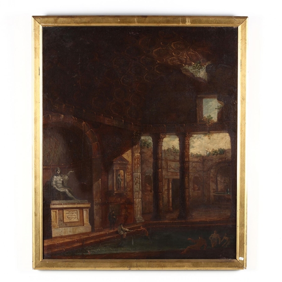 Charles-Louis Clerisseau | Ruins of a Roman Bath with Bathers | MutualArt