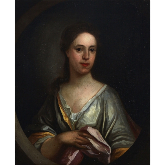 Michael Dahl | Portrait Of A Lady Holding Her Pink Satin Shawl | MutualArt