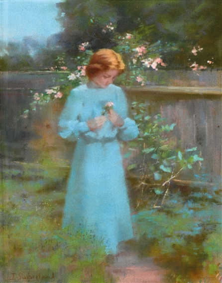 Jane Sutherland | Young Girl with Flowers | MutualArt