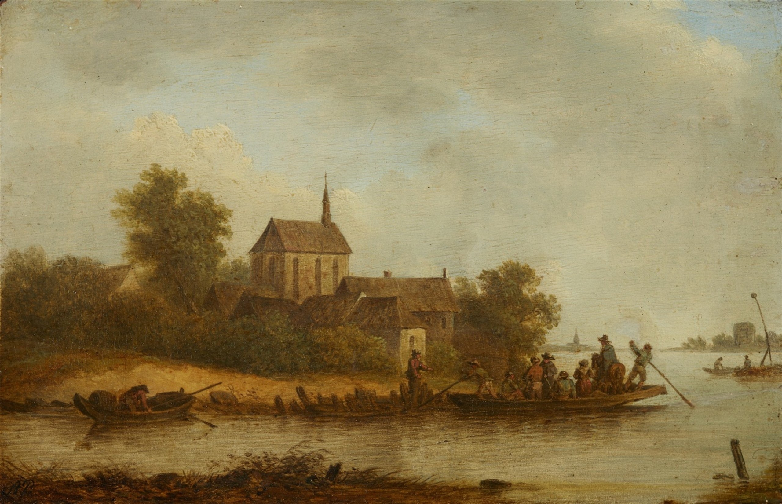 Adam Pynacker | River Landscape with a Village and Ferry | MutualArt
