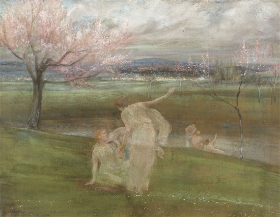 Constant Montald | Nymphs on the banks of the pond (Circa 1900) | MutualArt
