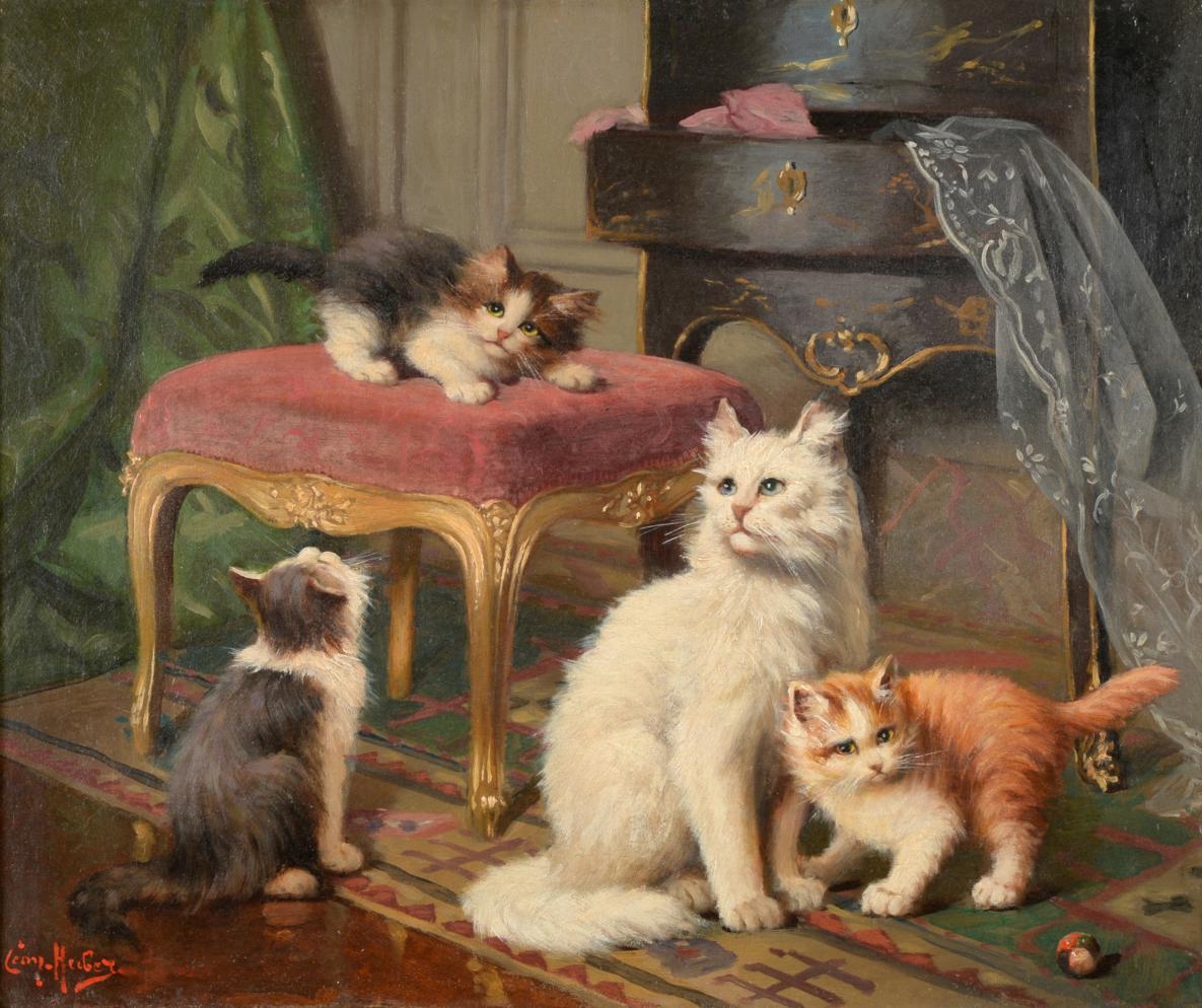 Leon Charles Huber | Mischief - Cats at play in an interior | MutualArt