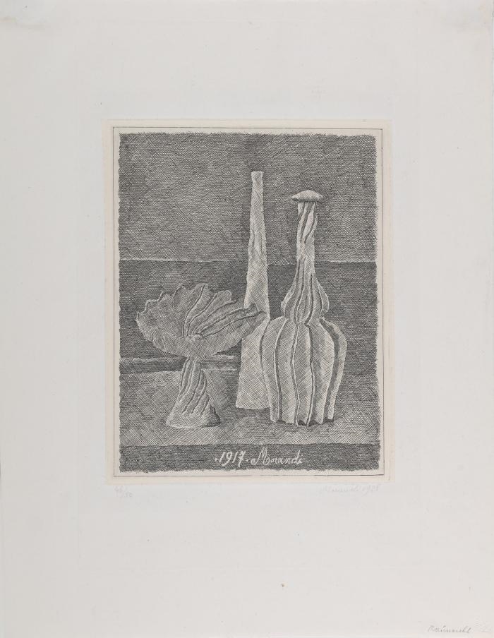 Giorgio Morandi | Still life with composter, long bottle and bottle ...