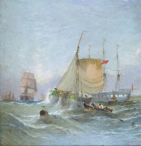 William Calcott Knell | Seascape with fishing boats and other vessels ...