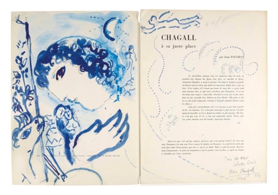 Marc Chagall | Profil bleu du peintre pour les amis Cain (1957) | MutualArt