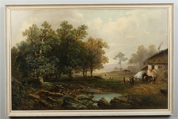 A. Melzer | Rural Landscape with Buildings and Figures | MutualArt