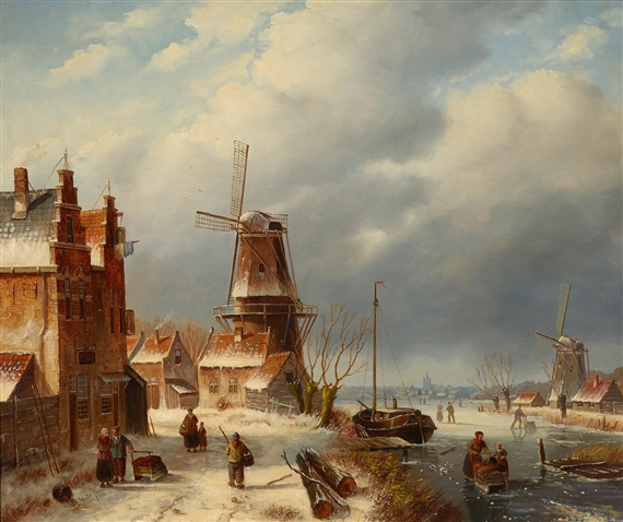 Wouter Janssen | A winter scene with a windmill | MutualArt