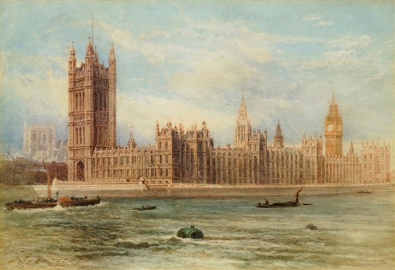 Henry Parsons Riviere | A view of the Houses of Parliament | MutualArt