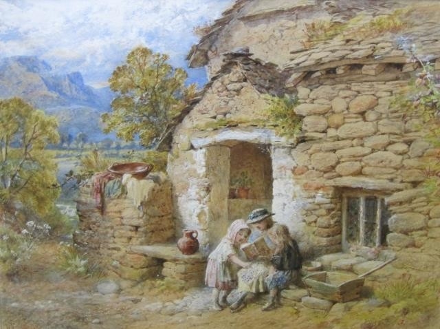William Stephen Coleman | Children reading outside a cottage | MutualArt