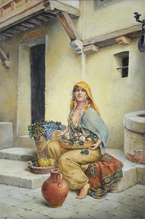 Vittorio Rappini | Arab merchants; A mosque, Cairo; A sunlit alley ...