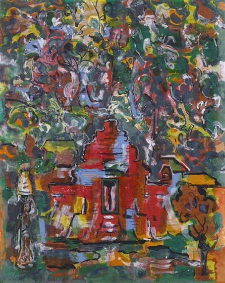 Arie Smit | RED TEMPLE IN UBUD (1973) | MutualArt