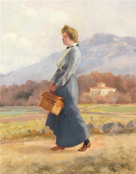 Josep Berga Boada | A maid carrying a basket | MutualArt