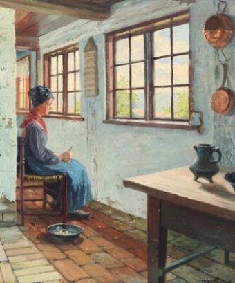 Robert Panitzsch | Interior from Fanø with a woman in the kitchen (1920 ...