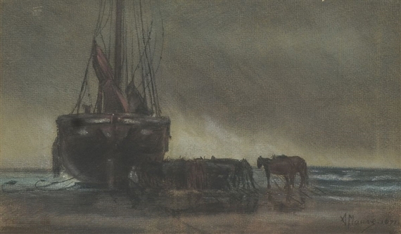 Anton Mauve | Dutch Beach Scene with Fishing Boat and Team of Horses ...