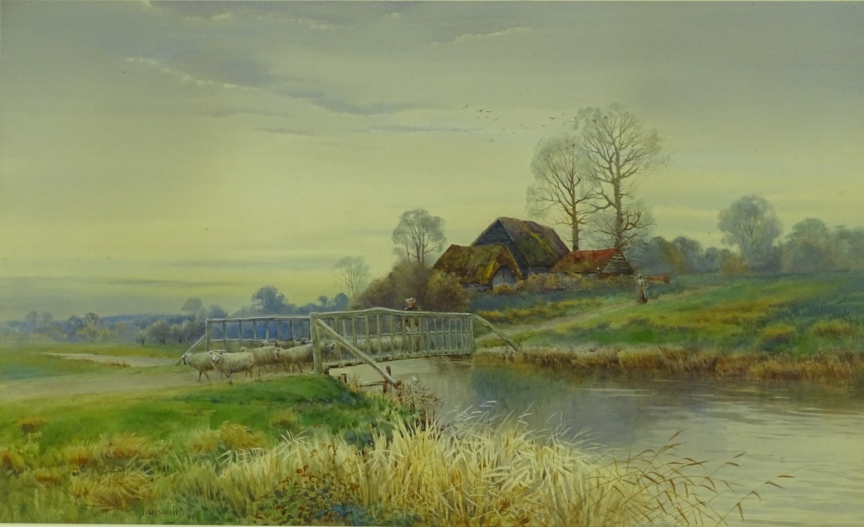 Noel Smith | Shepherd and sheep on a bridge (Circa 1890) | MutualArt