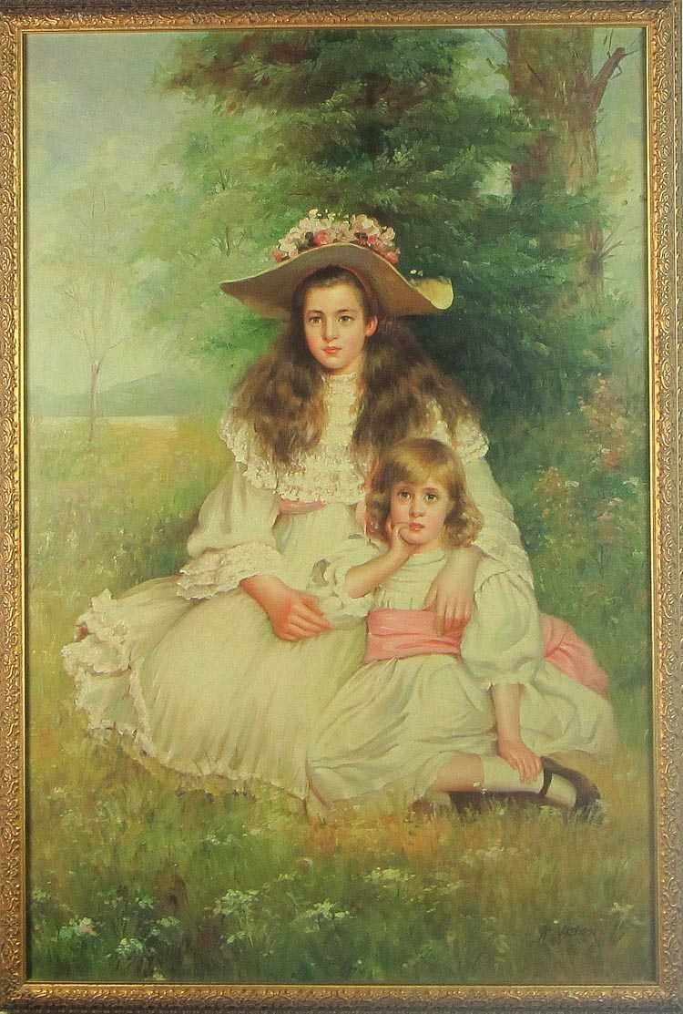 Georg Nicolaj Achen | Portrait of two girls in a meadow | MutualArt