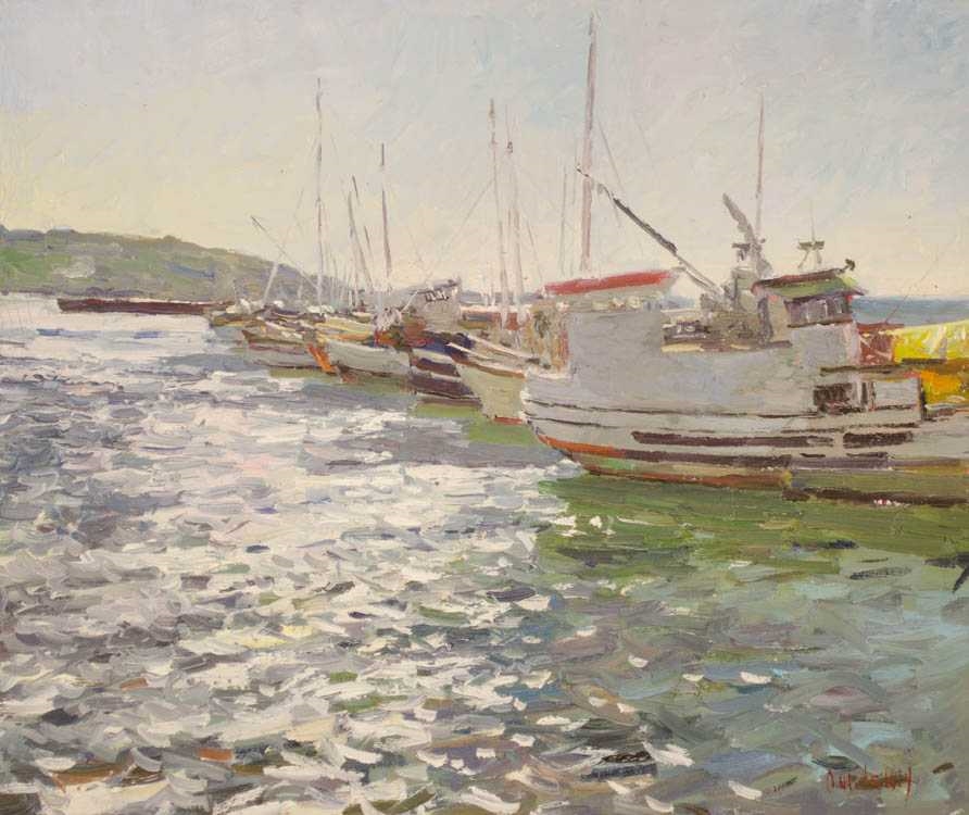 Oleg Ulitskiy | Harbor scene with fishing boats | MutualArt