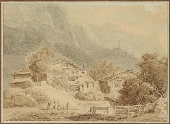 Monogrammist F.K. | Mountain Landscape with Farmhouses and People ...