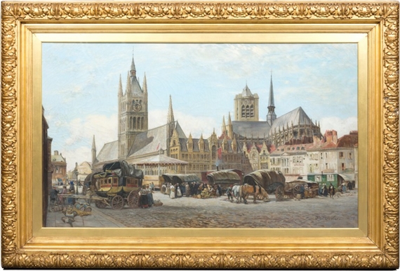 John Fulleylove | Ypres Cloth Hall and Square, Market Day | MutualArt
