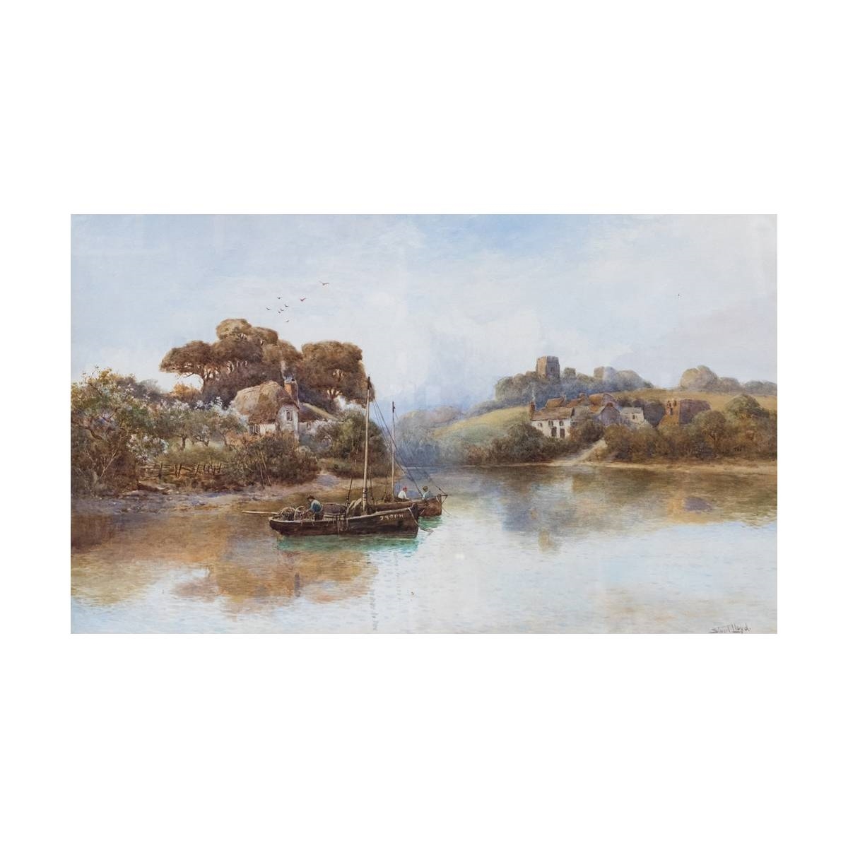 Walter Stuart Lloyd | a river landscape with fishing boats | MutualArt